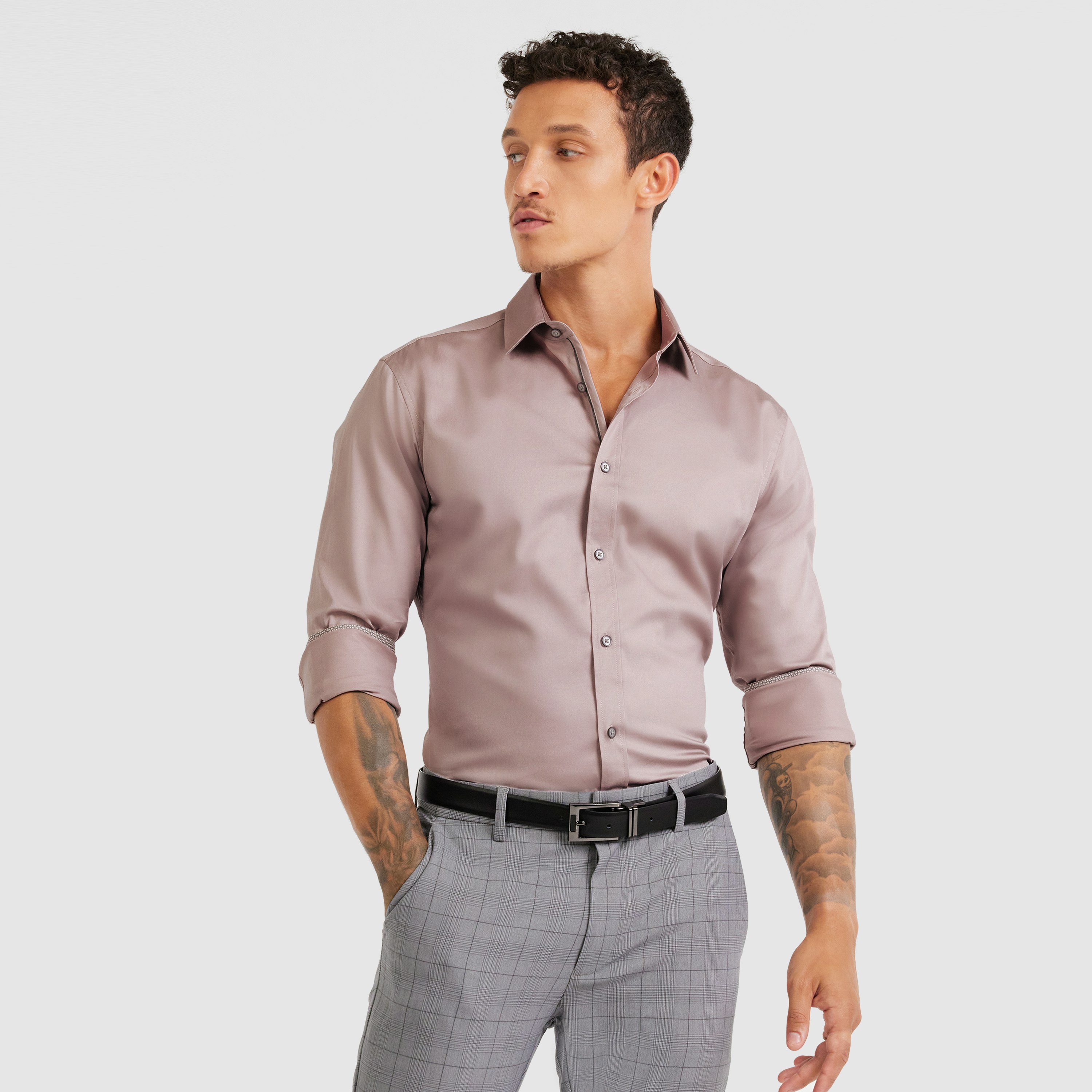 Light Pink Gallagher Slim Stretch Shirt | Men's Tops | Tarocash AU
