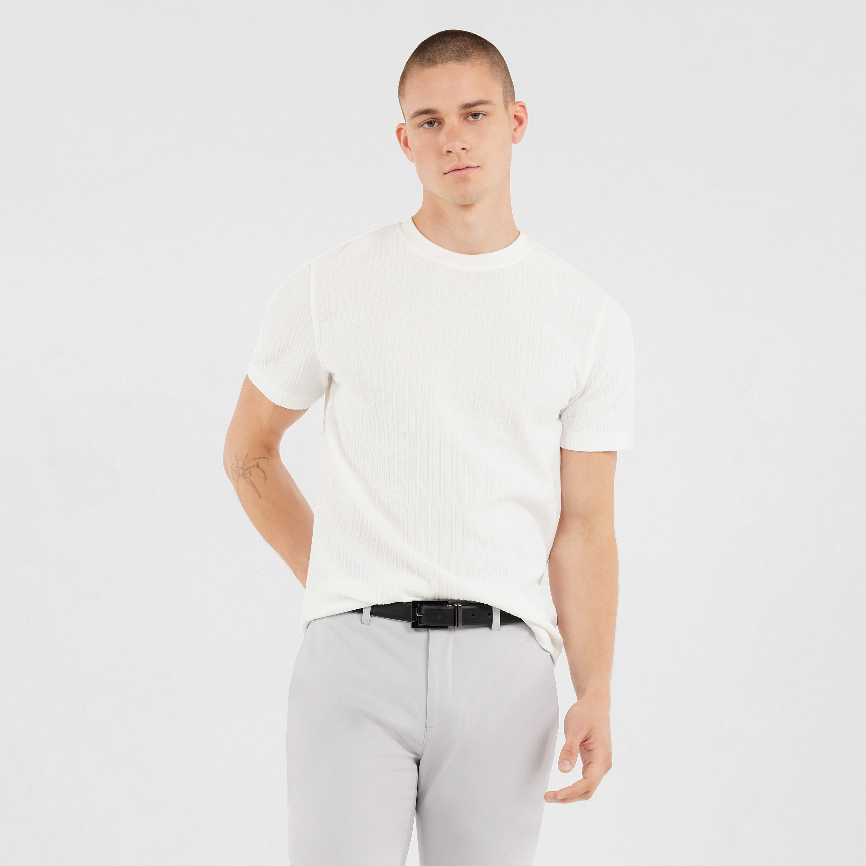 White Anston Rib Crew T Shirt | Men's Tops | Tarocash AU