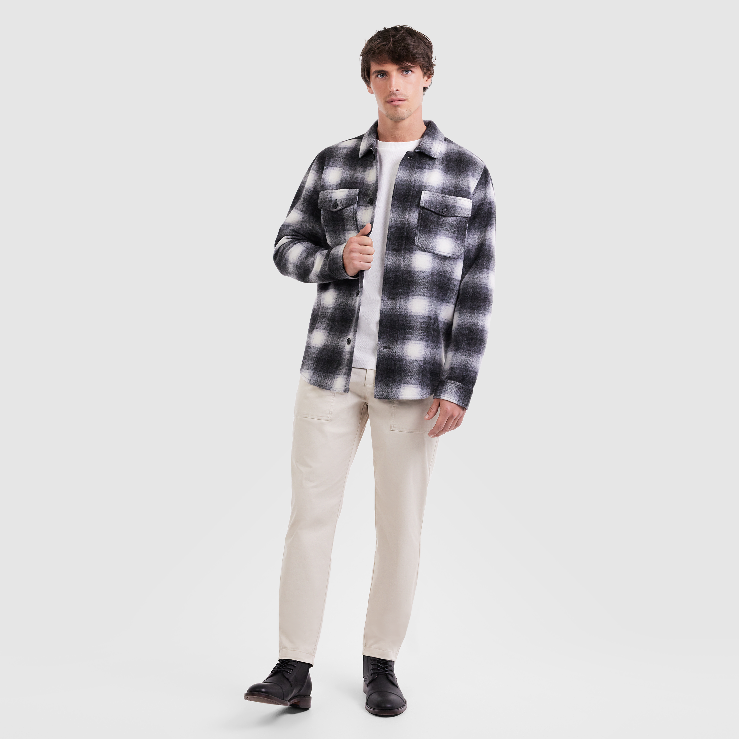 Black Ontario Check Shacket | Men's Tops | Tarocash AU