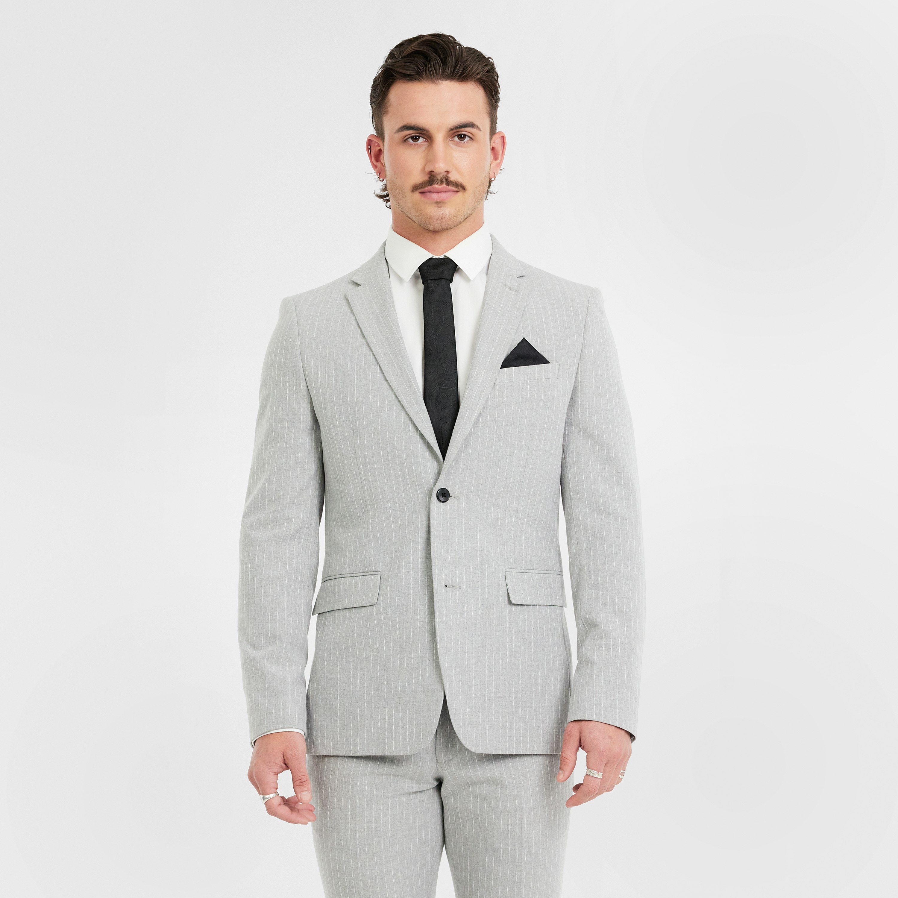 Light Grey Renau Slim Stripe Suit Jacket | Men's Tops | Tarocash AU
