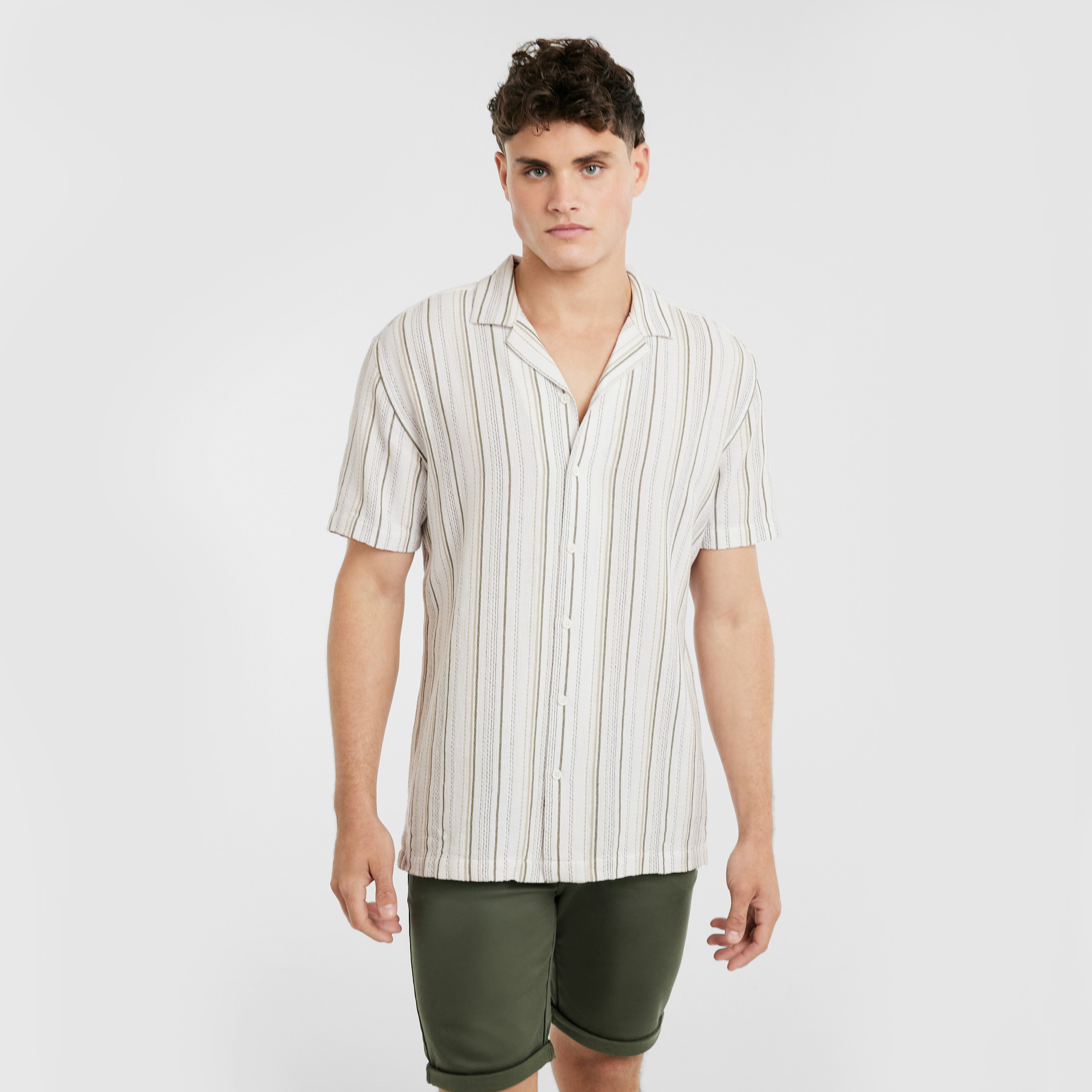 White Crete Stripe Texture Shirt | Men's Tops | Tarocash AU