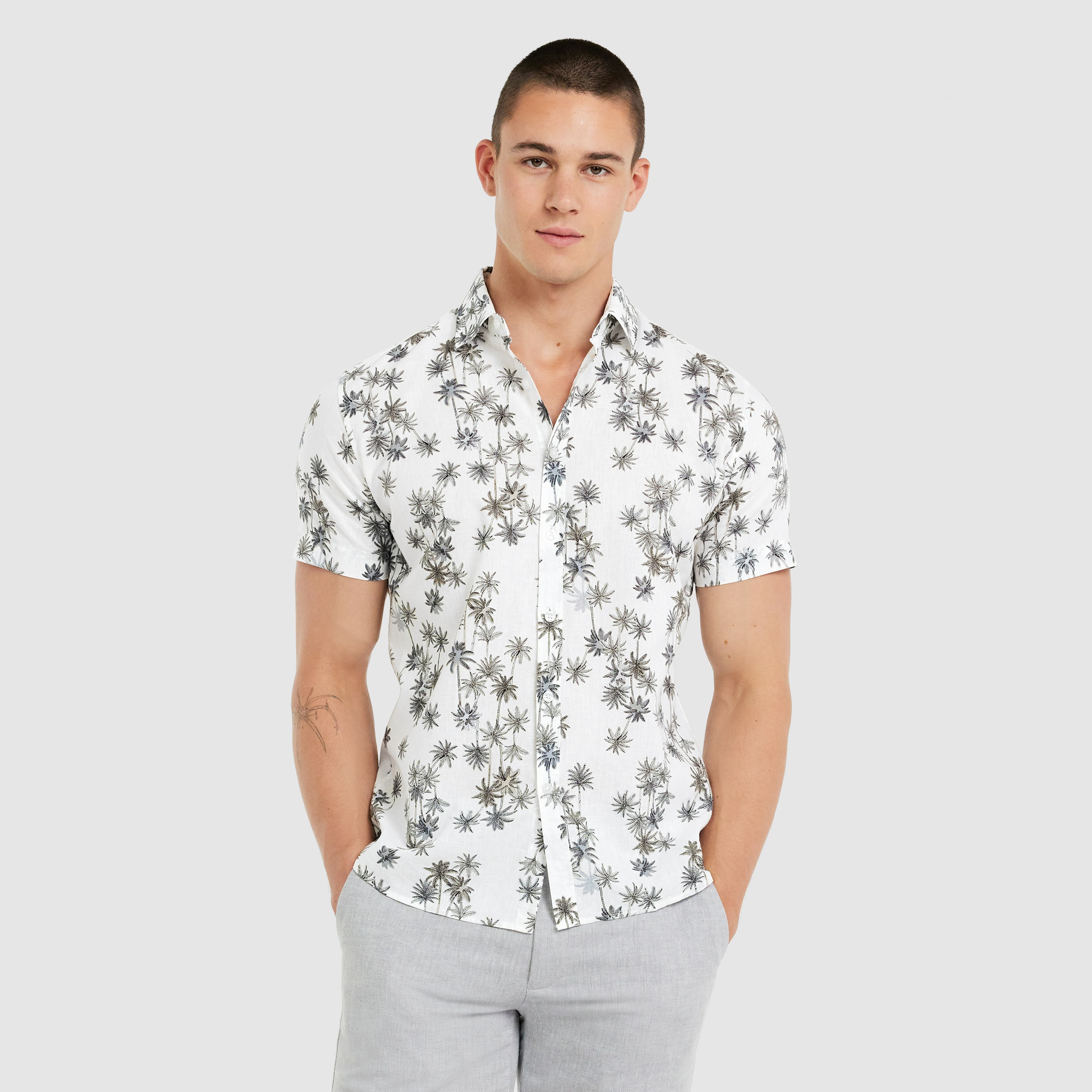 White Escape Linen Palm Shirt | Men's Tops | Tarocash AU