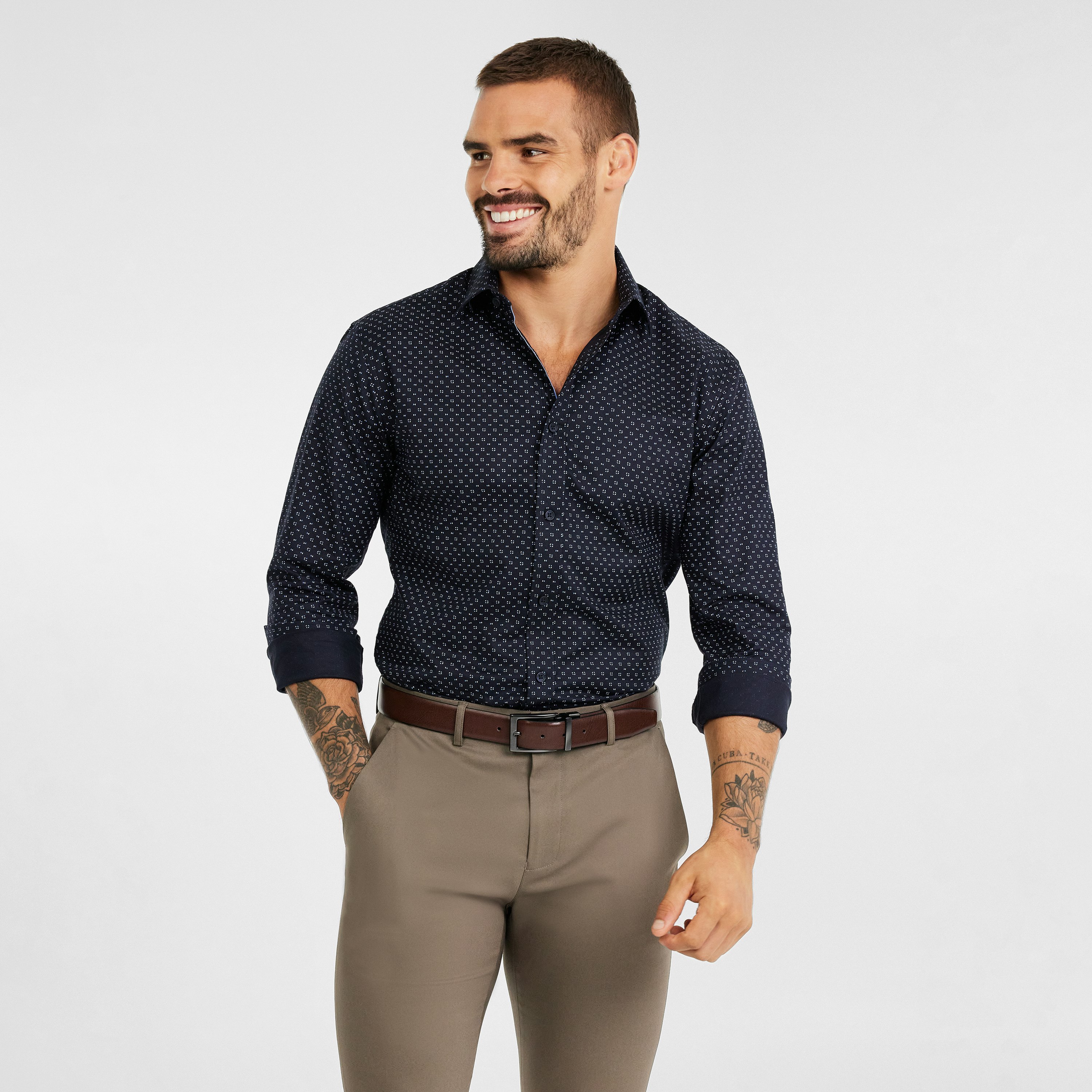 Navy Scout Slim Textured Geo Shirt | Men's Tops | Tarocash AU